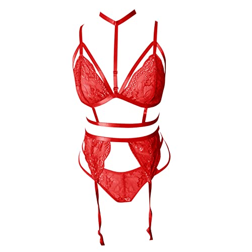 Panties and Stockings Lace Garter Solid Color Lingerie Set with Removable Choker Fishnet Tights for Women Lingerie