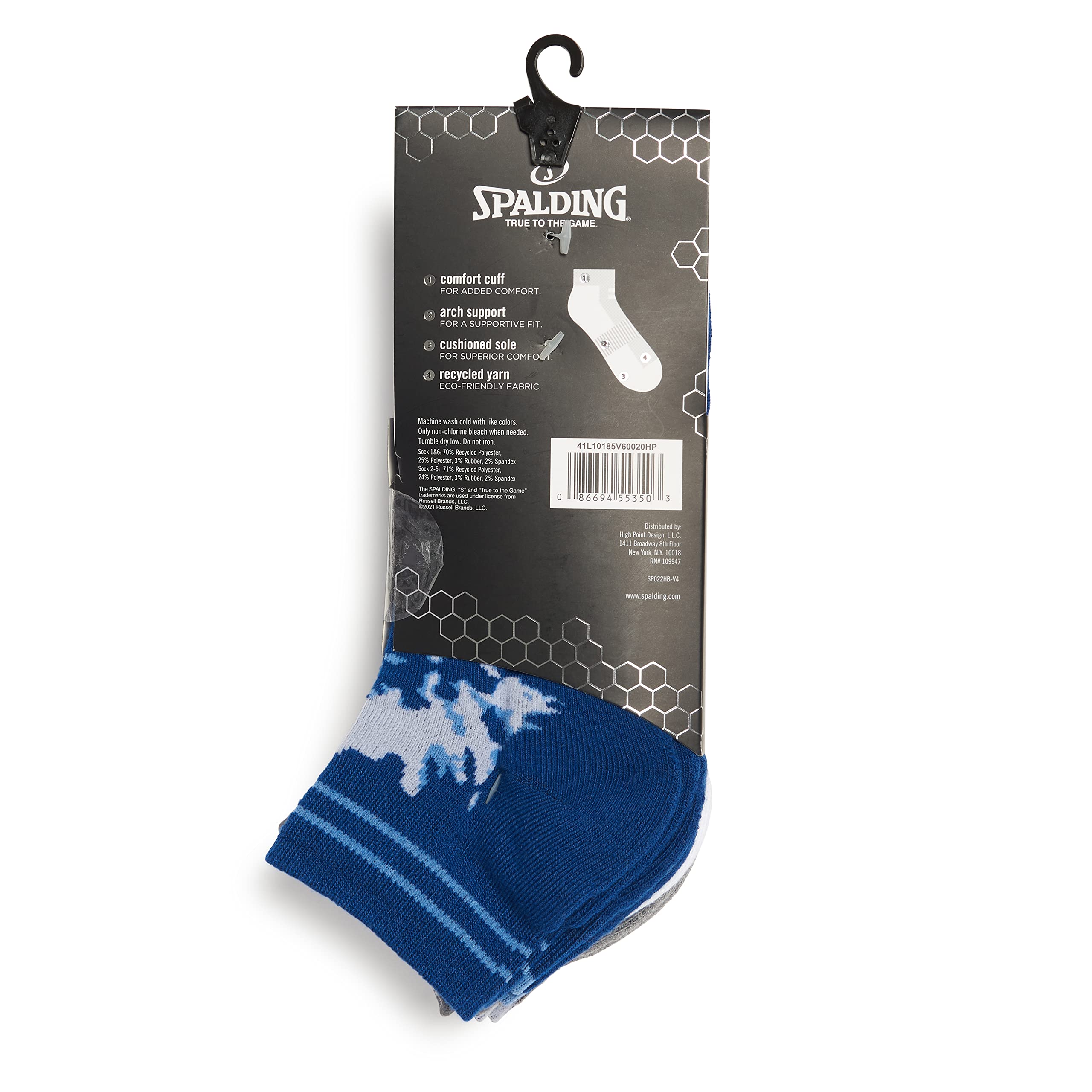 Spalding Men's Fashion Athletic Quarter Top Ankle Socks With Cushioned Heel Size 10-13 - Value 6 Pack