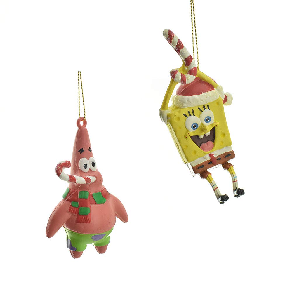 Kurt Adler Spongebob and Patrick with Candycane Ornaments, 4-Inch, 2-Piece