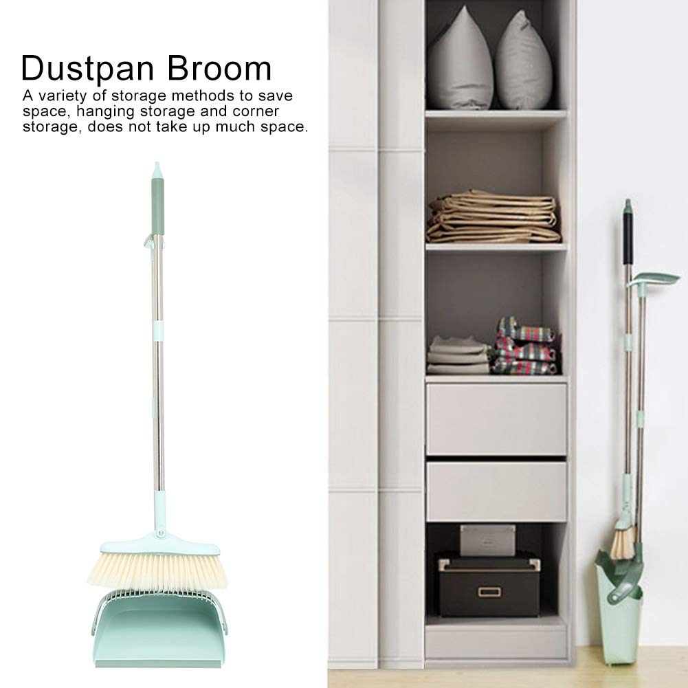 Tyenaza Dustpan Broom Set, Premium Long Handled Broom Dustpan Combo Upright Standing Broom and Dust Pan Brush with Handle for Indoor Outdoor Garage Kitchen Room Office Lobby Use