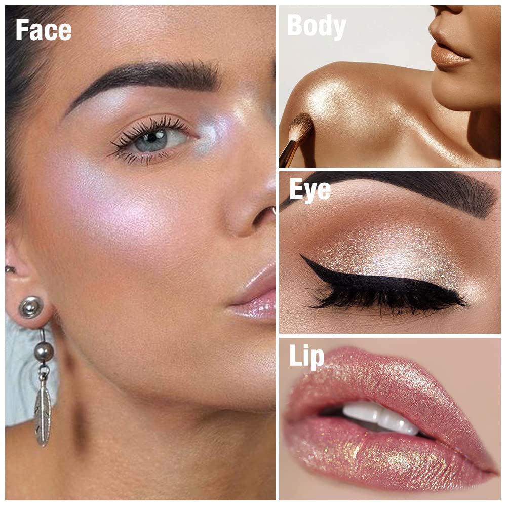 TINTARK Cream Highlighter Makeup Palette, Glow Highlighters Makeup Powder, Suit for Cheeks, Body, Eyeshadow, Silver Light Pink Rose Gold Purple Champagne, Vegan, Talc Free (05)