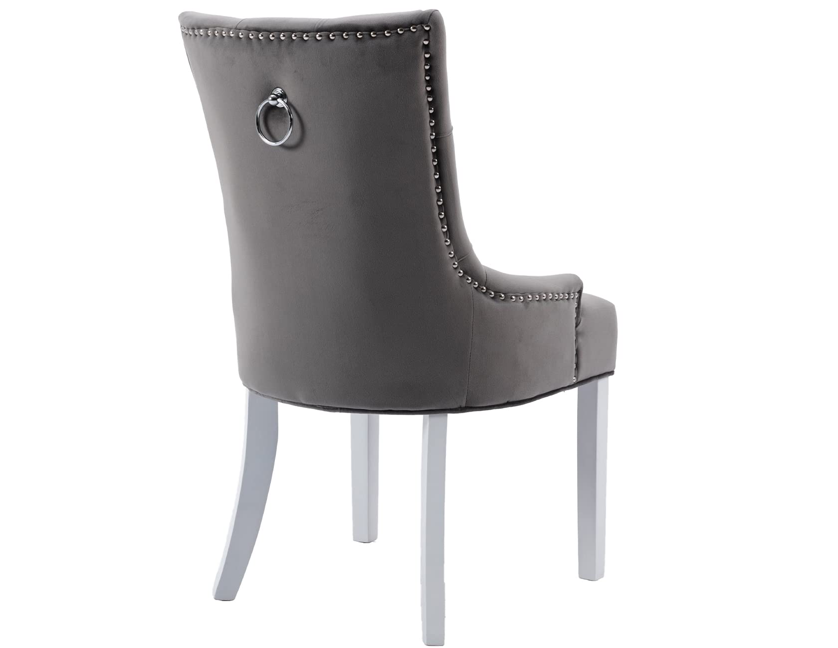 Kmax Velevt Dining Chairs Set of 4 Upholstered Side Chairs Mid Century Modern Accent Chairs with Button Tufted White Wood Legs for Dining Room Guest Room Restaurant, Dark Grey