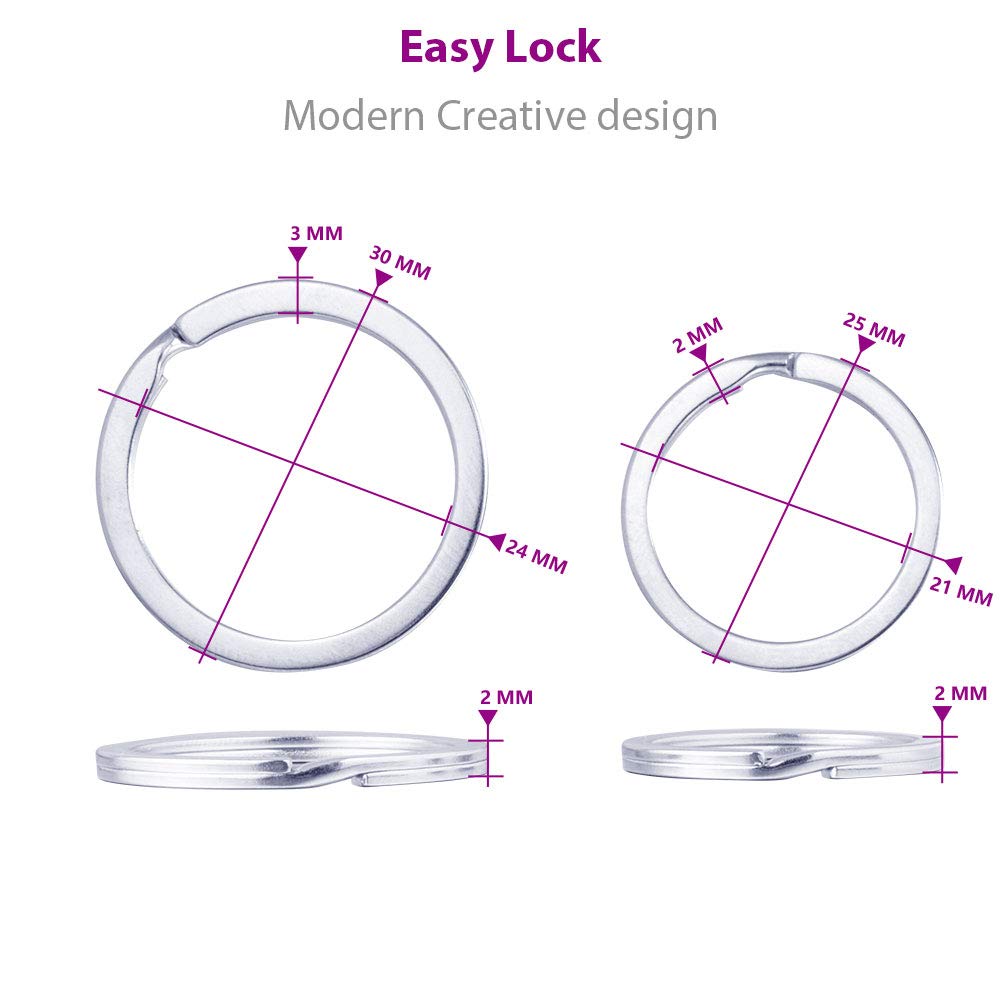 Key Ring 50 Pcs 1.25'' -15 Pcs,1'' -15Pcs, 0.8''-20Pcs Ring Flat Rings Split Keyrings