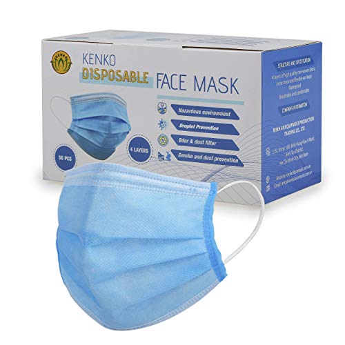 Kenko 50pcs Disposable 4-Ply Face Masks Blue & 50 pcs 4-ply MEDICAL Face Masks Black, Breathable & Comfortable Filter Safety Mask, Protective