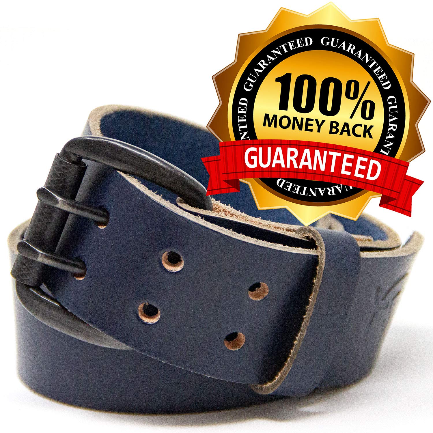 Logical Leather Men's Work Belt - Heavy Duty Genuine Full Grain Leather Double Prong Belts- Black 46