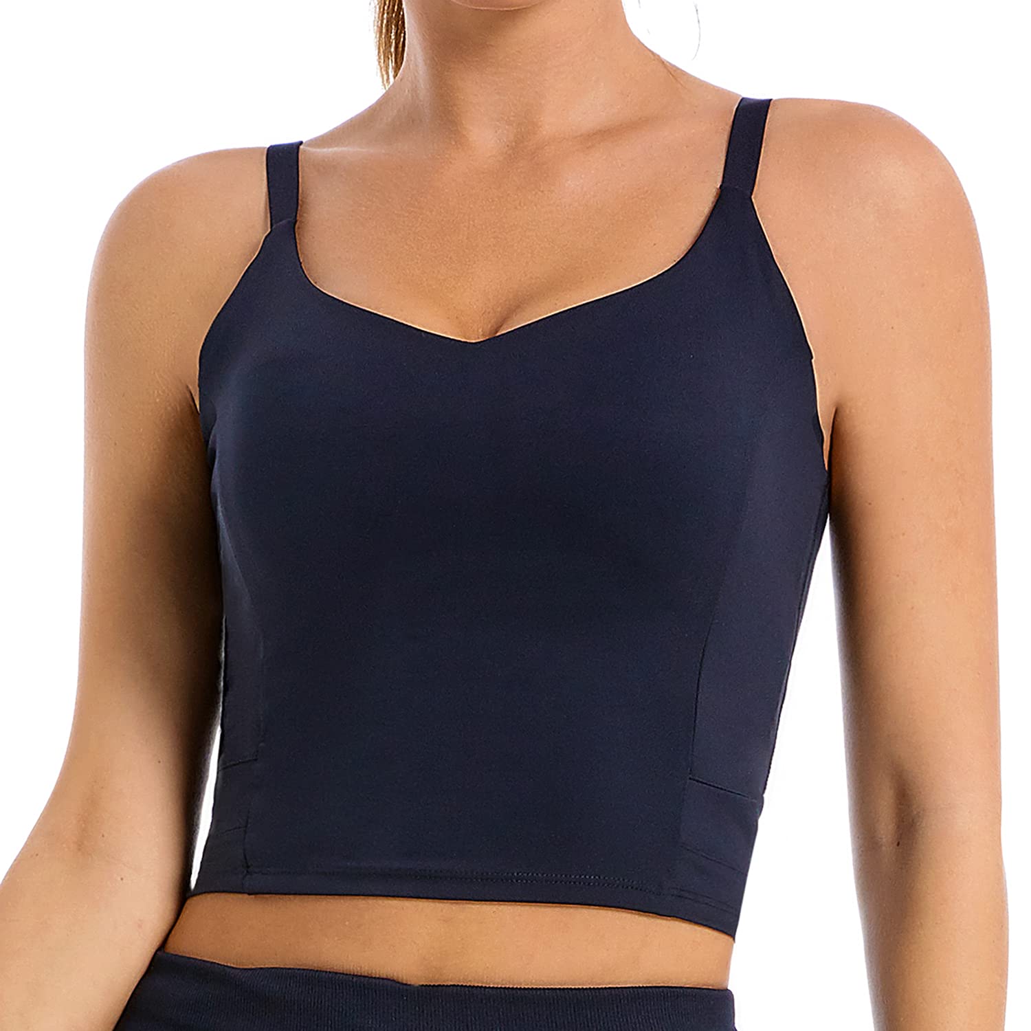 niceday Women’s Longline Sports Bra Wirefree Padded Medium Support Yoga Bras for Running Workout Tank Tops Black