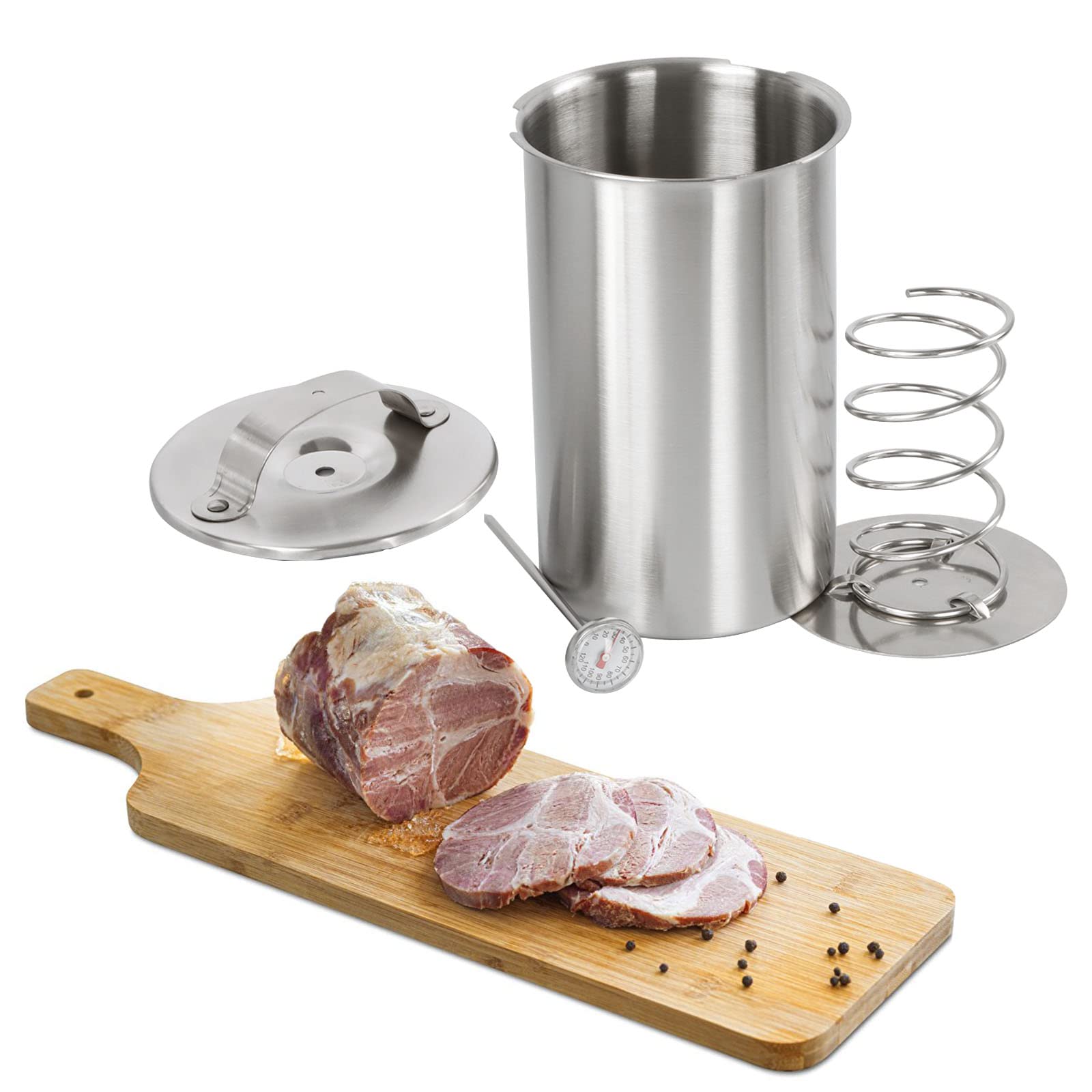 Stainless Steel Ham Maker Meat Press Cooker for Making Healthy Homemade Deli Meat with Thermometer - Kitchen Bacon Meat Pressure Cookers Boiler Pot Pan Stove