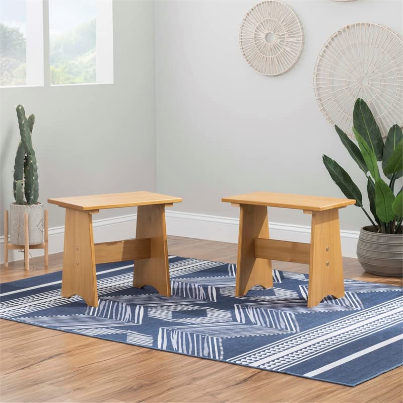 Linon Delk Pine Wood Small Backless Benches Set of 2 in Honey