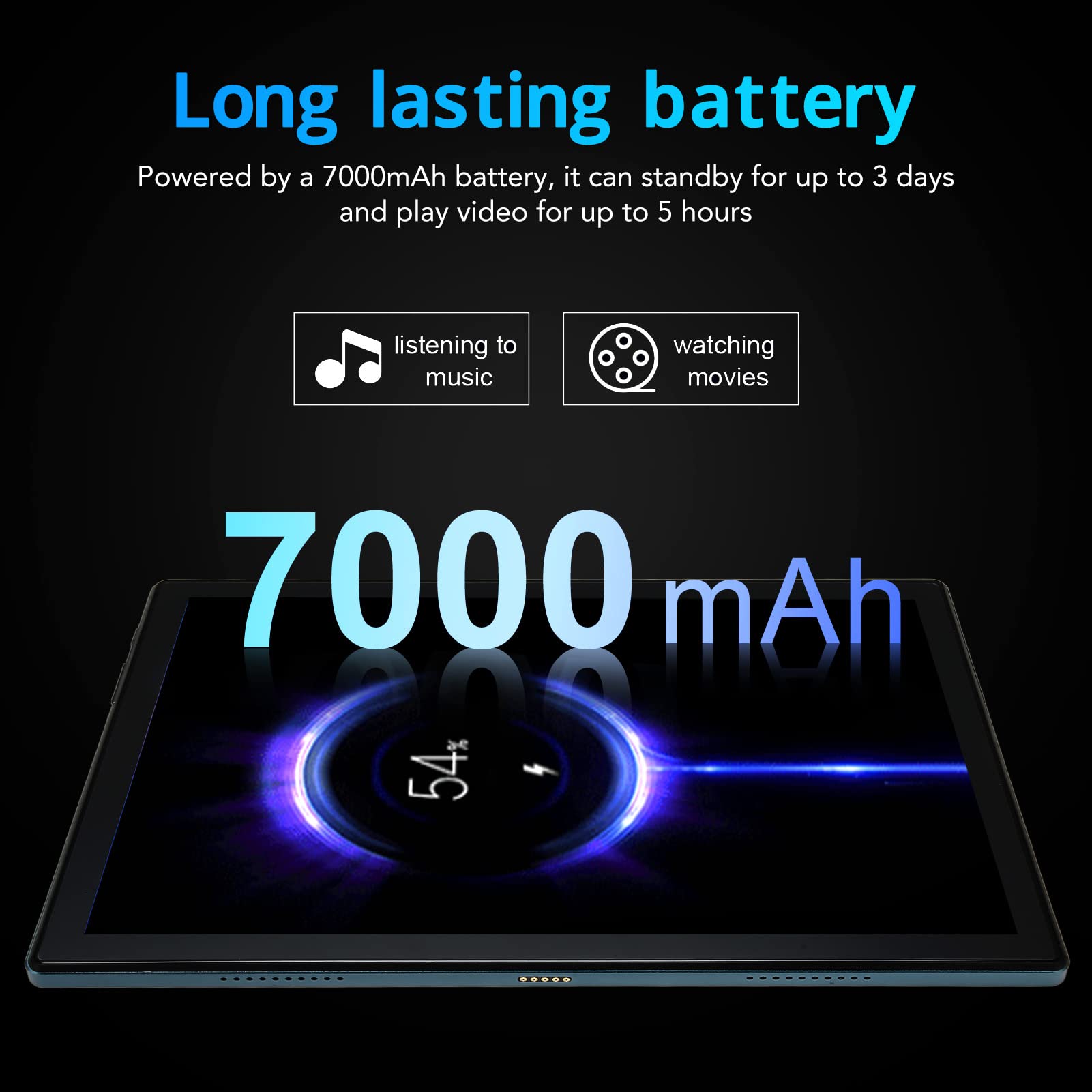 MAVIS LAVEN 10.1 Inch Tablet, Dual SIM Dual Standby Octa Core CPU Tablet 1920x1200 Resolution 12GB 256GB 5G WiFi US Plug 100-240V for Watching for Elderly for Android 12.0 (Blue)