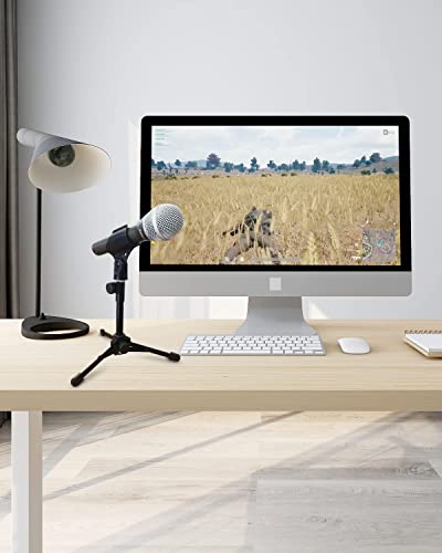 Mictop Desktop Mic Stand Portable Foldable Tripod with Mic Clip Holder Adjustable Microphone Stand