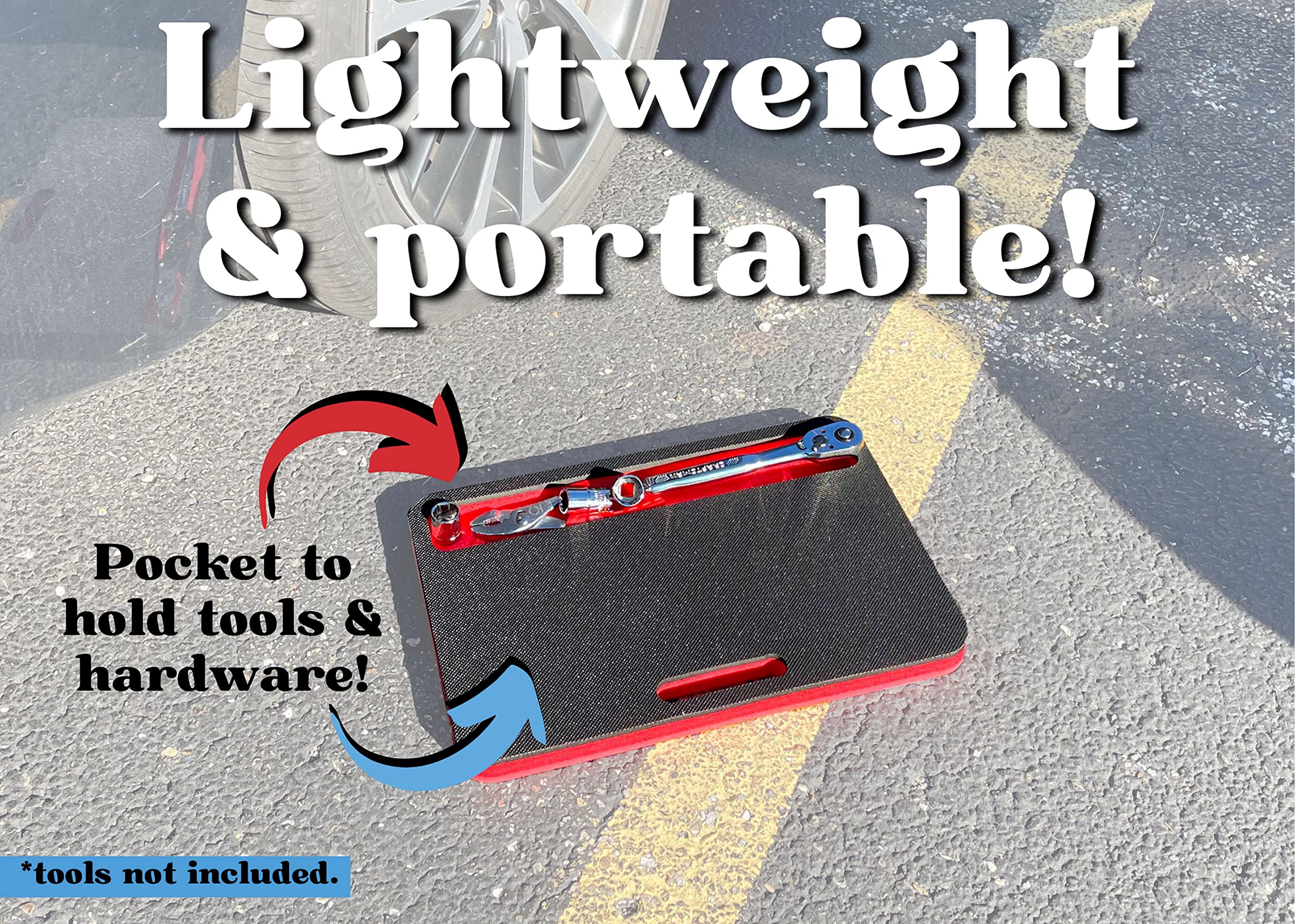Polar Whale 2 Portable Knee Cushions Red and Black with Tool Pocket for Home Garden Work Automotive Workshop More Durable Thick Comfortable High Density Waterproof Foam 15 x 10 Inches Kneeling Pad