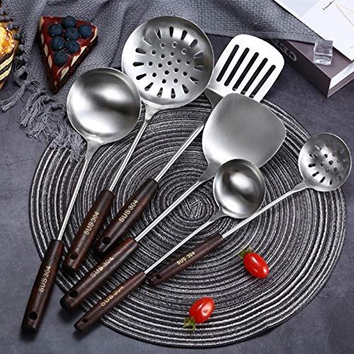 LMMDP 304 Stainless Steel Spatula Soup Spoon Colander Kitchen Set Kitchen Supplies Wooden Handle Shovel Cooking Cooking Spoon Shovel