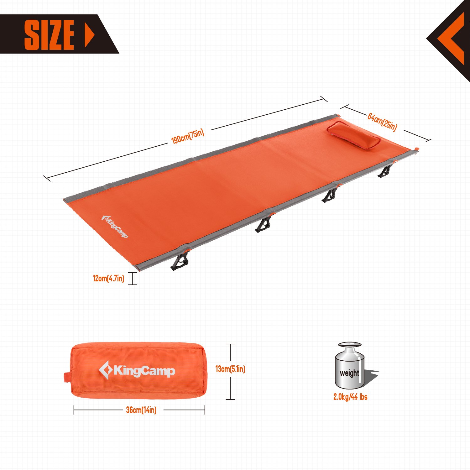 KingCamp Ultralight Folding Camping Backpacking Cot for Adult with Pillow (4.9 lbs), Lightweight Portable Compact Foldable Sleeping Cot Bed for Travel, Office Nap,Hiking, Support 265 lbs