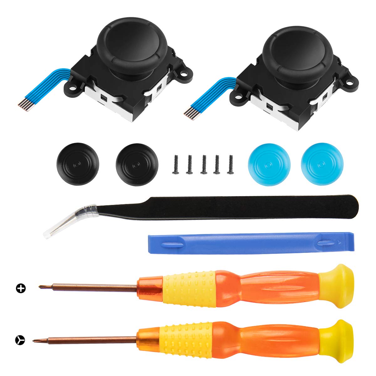 Nolansend Joypad Joystick Replacement for Switch, Repair Tool Kit for Switch and Joy Con with 2 Joystick Analog Thumb Sticks, Tri-Wing, Cross Screwdriver and 4 Thumbstick Caps