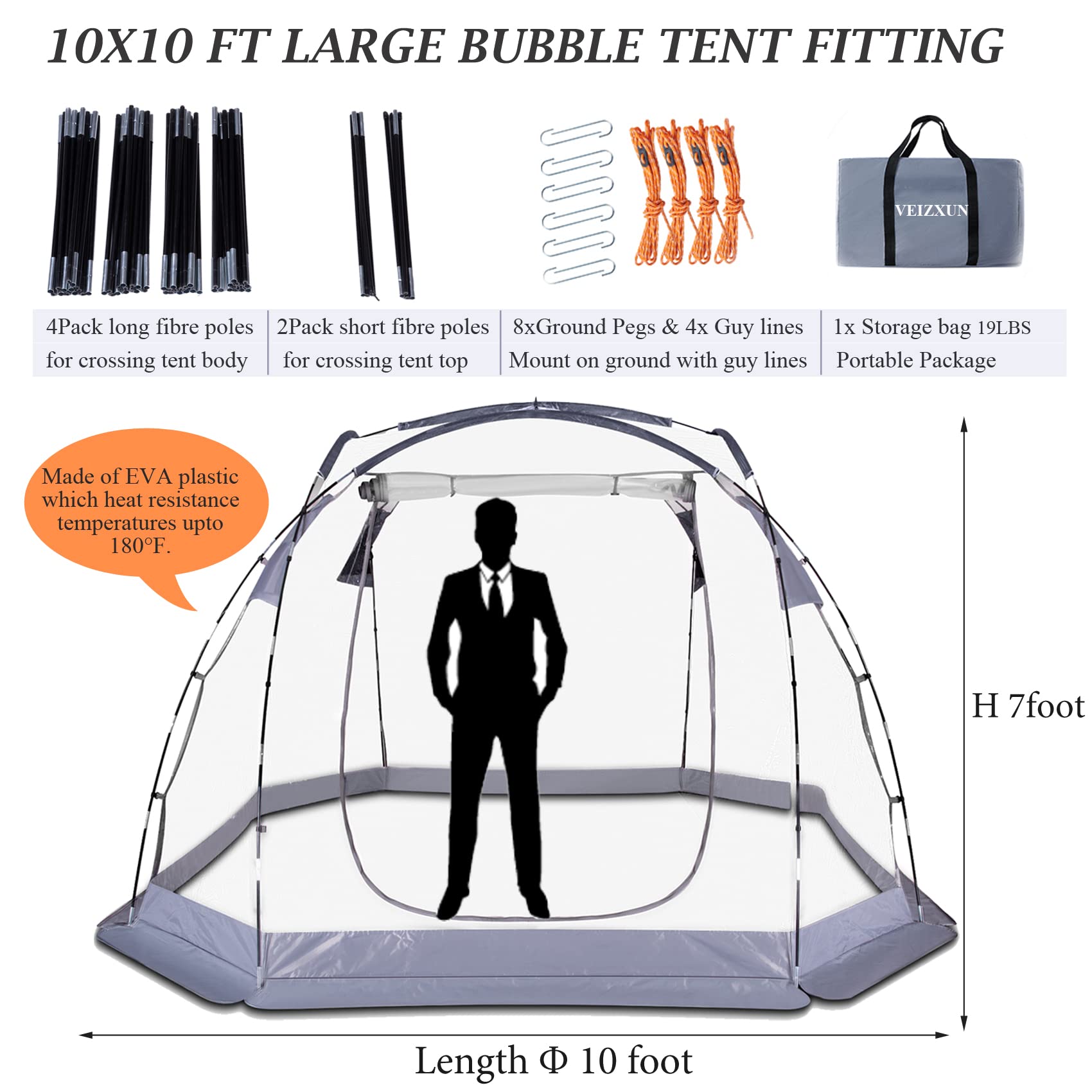 Outdoor Bubble Tent 10x10Ft Clear Tents Bubble for Backyard,5-6Person Large Whetherproof Screen House Winter Tents for Camping,Picnic