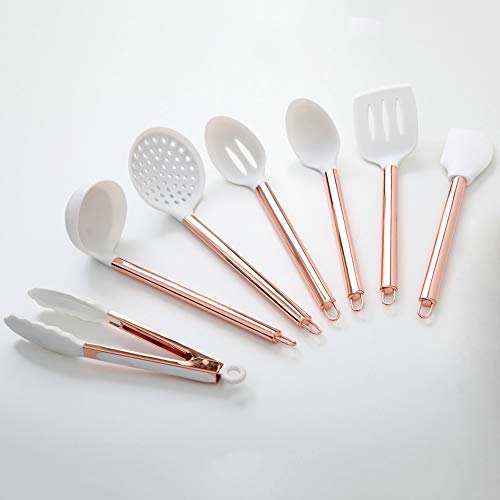 LMMDP 7pcs Silicone Kitchenware Non-stick Cooking Tool flexible tongs Spatula Ladle slotted Spoon Kitchen Utensils Set (Color : E)