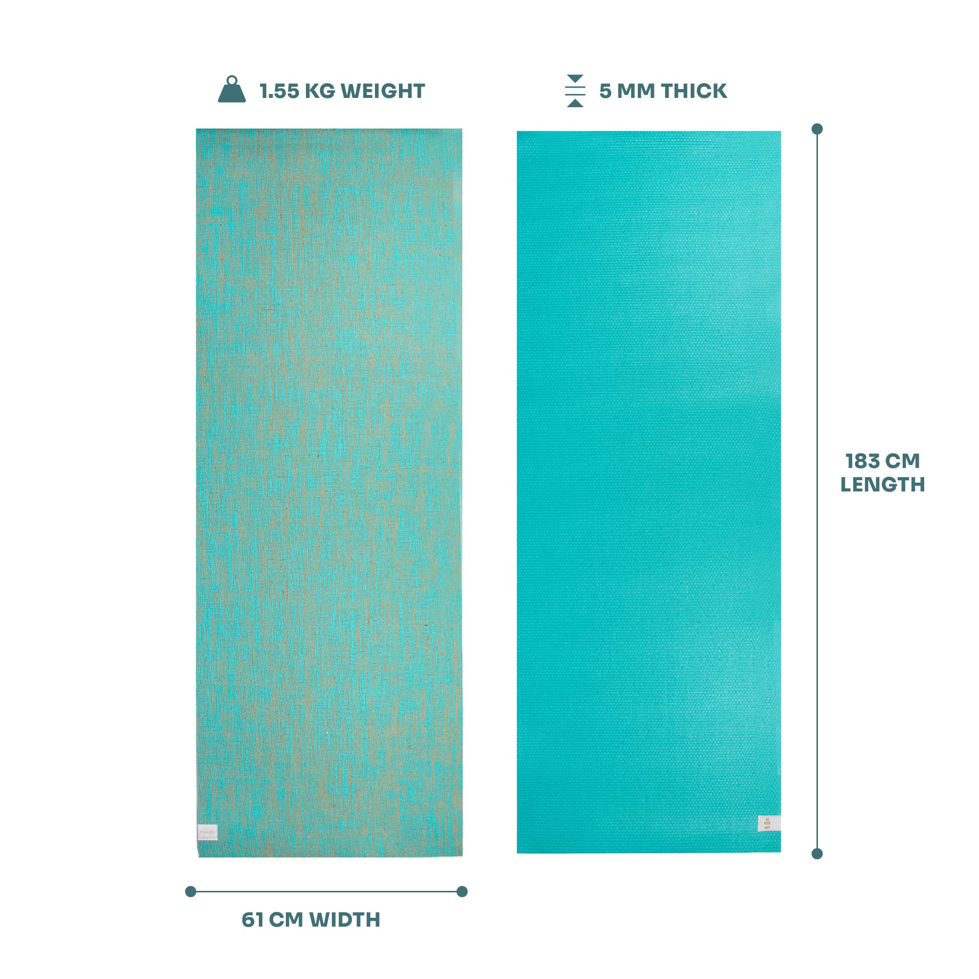 Myga Jute Yoga Mat - High Performance Vegan Floor Exercise Mat - Eco Friendly Biodegradable Yoga Mat with PVC Backing - 72" x 24" - 0.2" Thickness Aqua