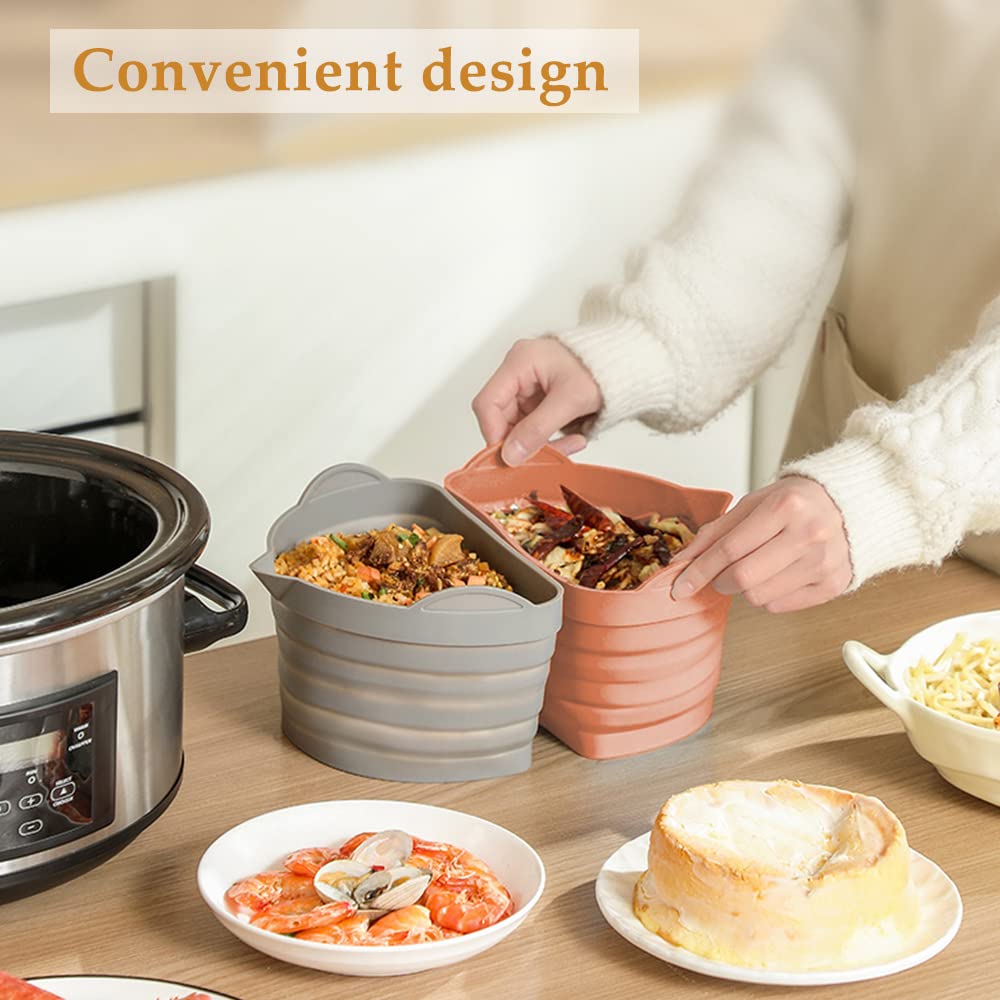 OFUN Slow Cooker Divider Liner fit 6-8 QT, Silicone Crock Pot Liners Reusable Pot Divider Insert Cooking Accessories - Dishwasher Safe, Leakproof, BPA Free (Grey+Beige)