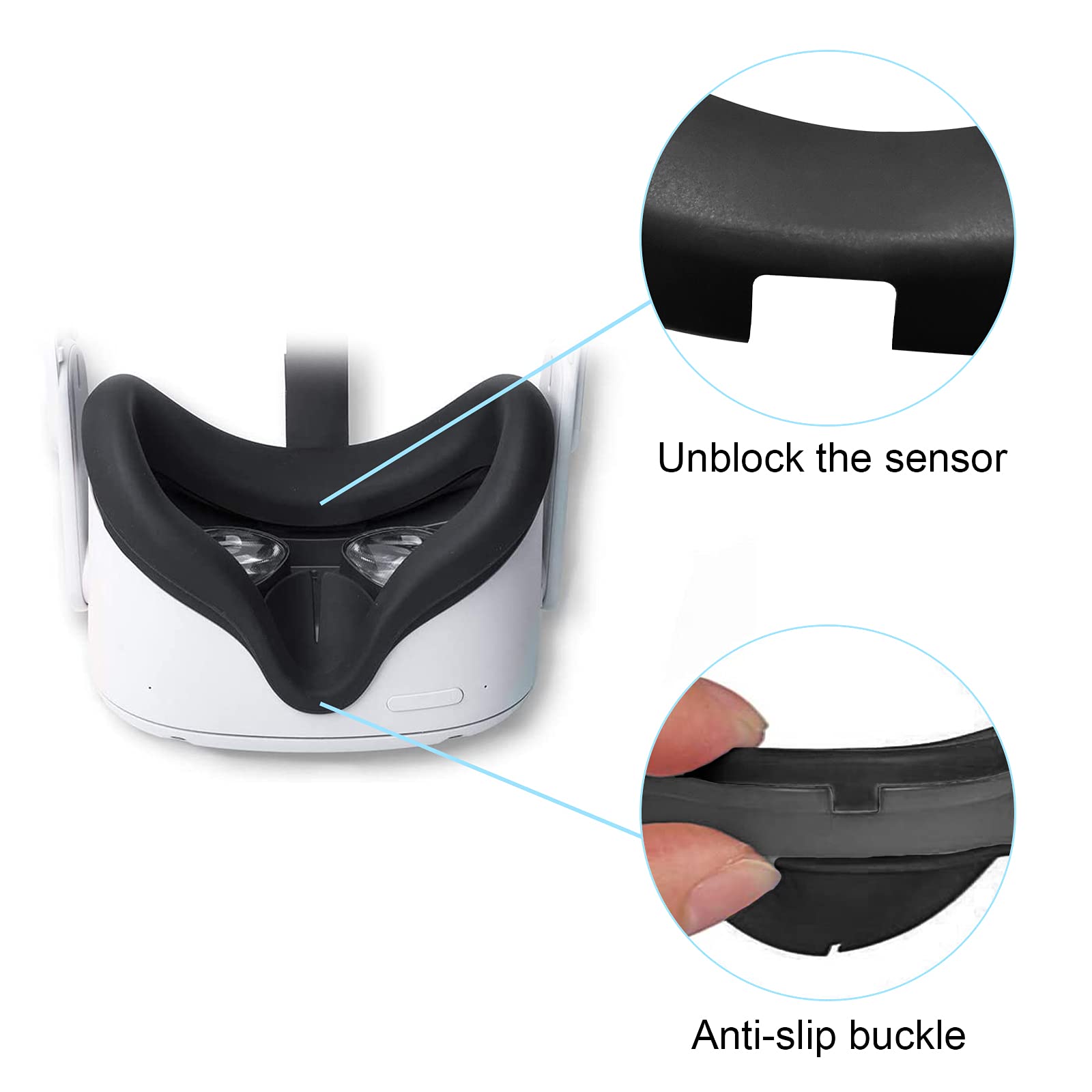 Oculus Quest 2 Face Cover - Replacement Silicone Face Protect Skin for Oculus Quest 2 Non-Slip & Sweatproof Silicone Face Cushion and Washable & Lightproof Face Mask(Black)