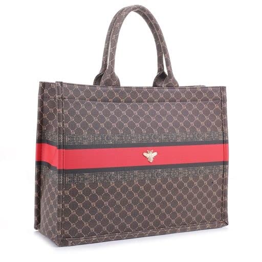 PMWHOLESALE F Monogram Book Tote Purse DX25231A (Brown)