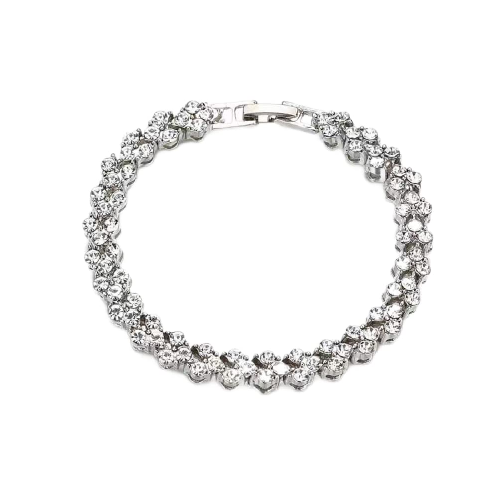 LRGKMCWTOB 925 Sterling Silver Women Fashion Roman Style Crystal Diamond Bangle Bracelets Elegant Charm Rhinestone Bracelets Gifts