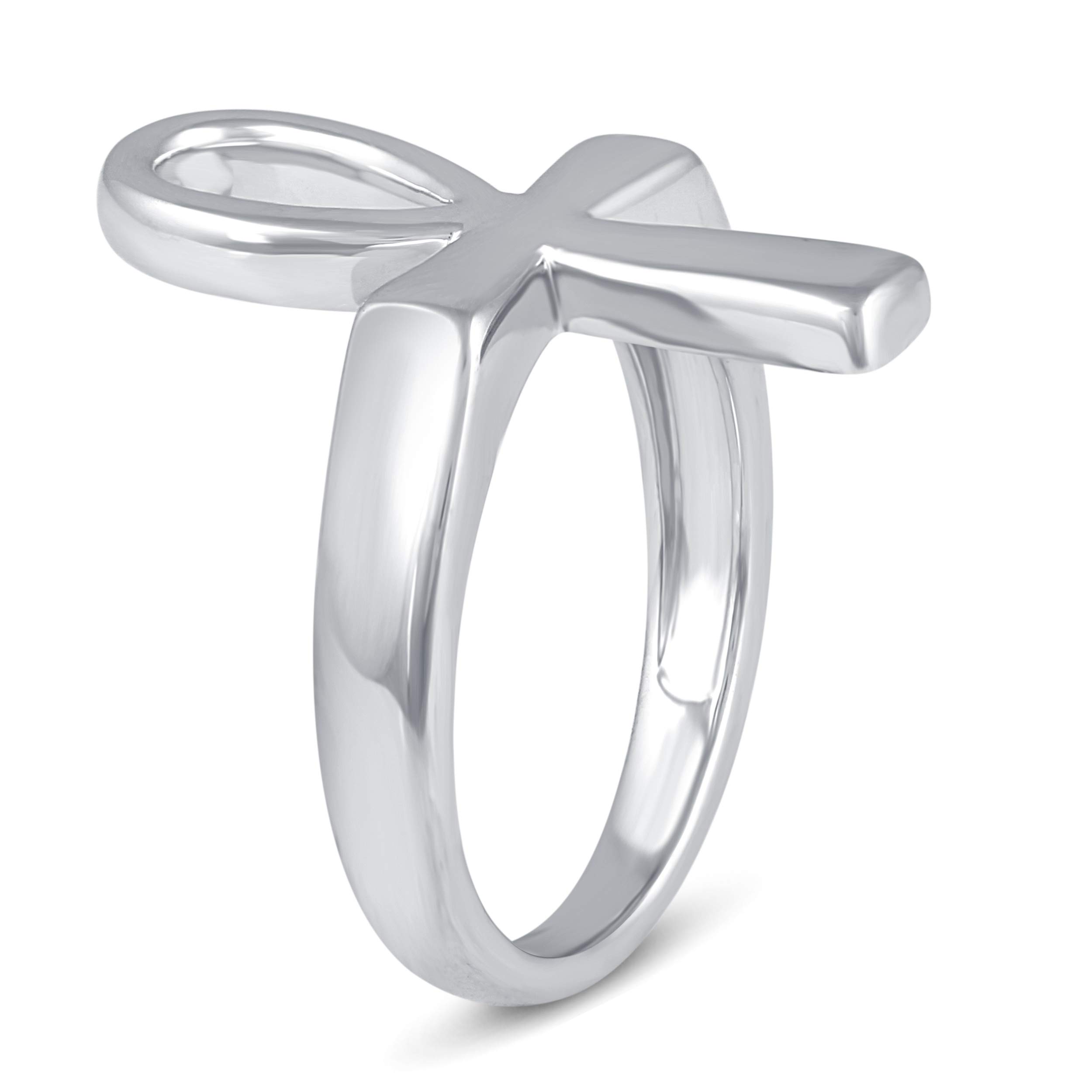 Prime and Pure Egyptian Ankh Cross Eternity Ring in 925 Sterling Silver (SIZE 8)