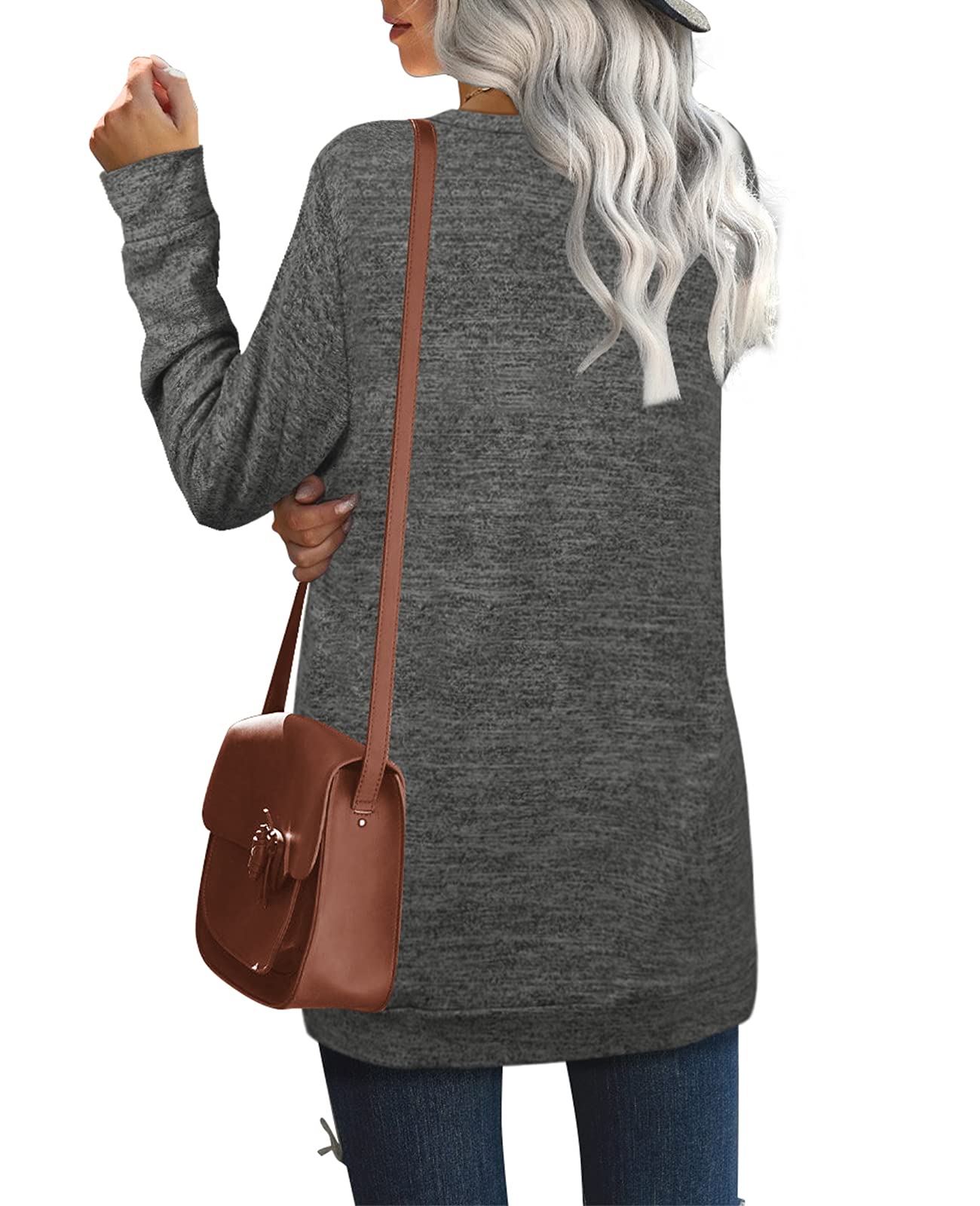 OFEEFAN Tunic Tops for Leggings for Women Crew Neck Womens Sweatshirts Casual Tops L