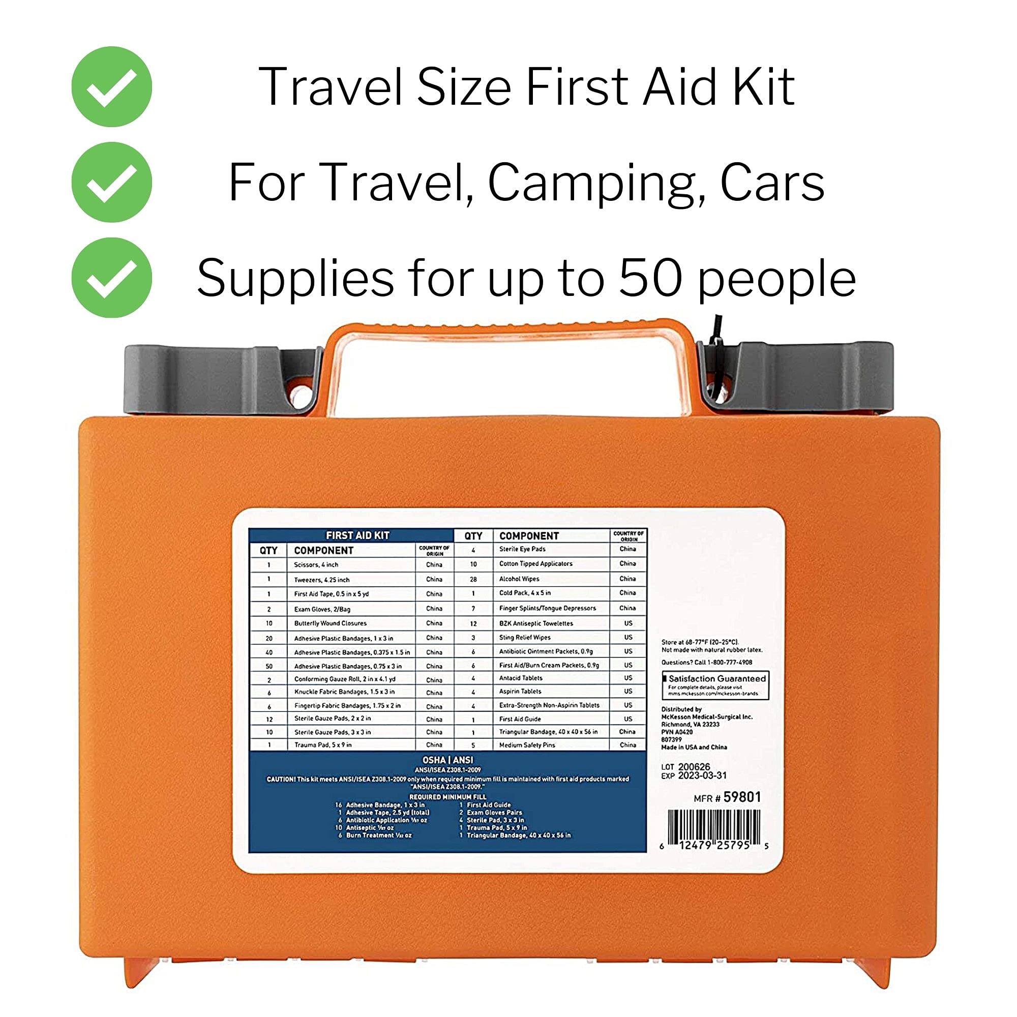 McKesson First Aid Kit, 260 Pieces, OSHA Compliant 50 Person Kit for Car, Home, Office, Camping, Travel