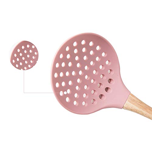 LMMDP Silicone Kitchen Set Cooking Tool Utensils Set Spatula Soup Spoon with Wooden Handle Special Heat-resistant Design