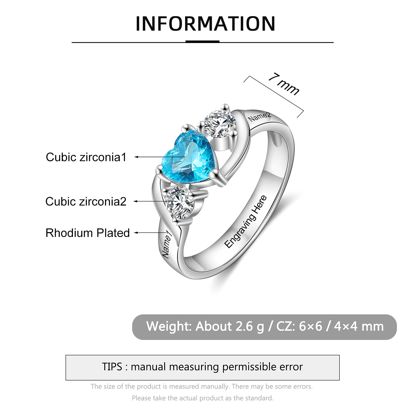 Personalized Promise Rings for Her with Simulated Birthstone Couples Names Love Forever Engagement Rings for Women (6)
