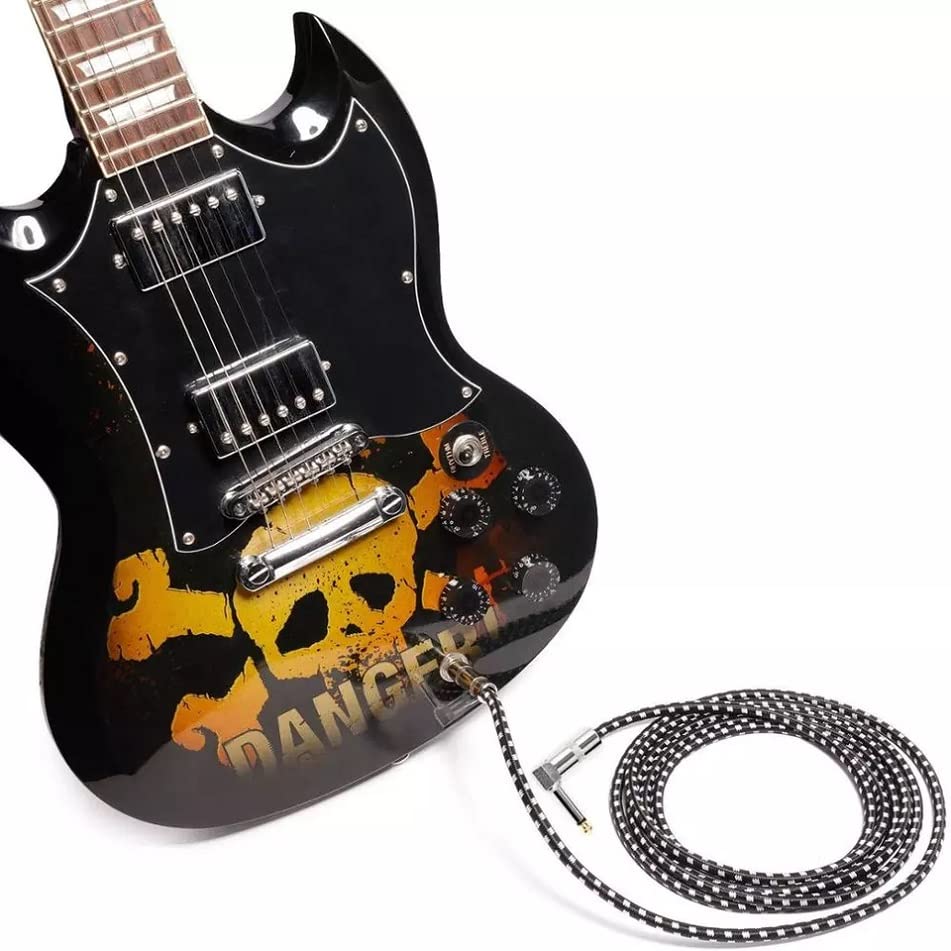 SDYQD Guitar Cable 10 ft - 1/4 Inch Right Angle Black/White Instrument Cable - Professional Quality Electric Guitar Cord and Amp Cable - Electric Instrument Cable Pro Audio