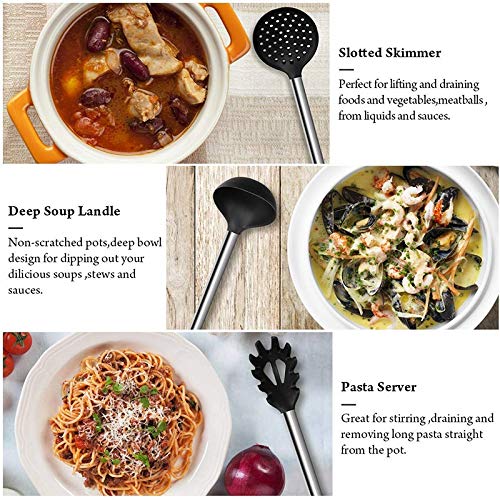 LMMDP Silicone Cooking Kitchen Utensils Set Stainless Steel Handle Spatula Spoon Tongs Whisk Cookware Kitchen Tools Set (Size : 12 Pieces)