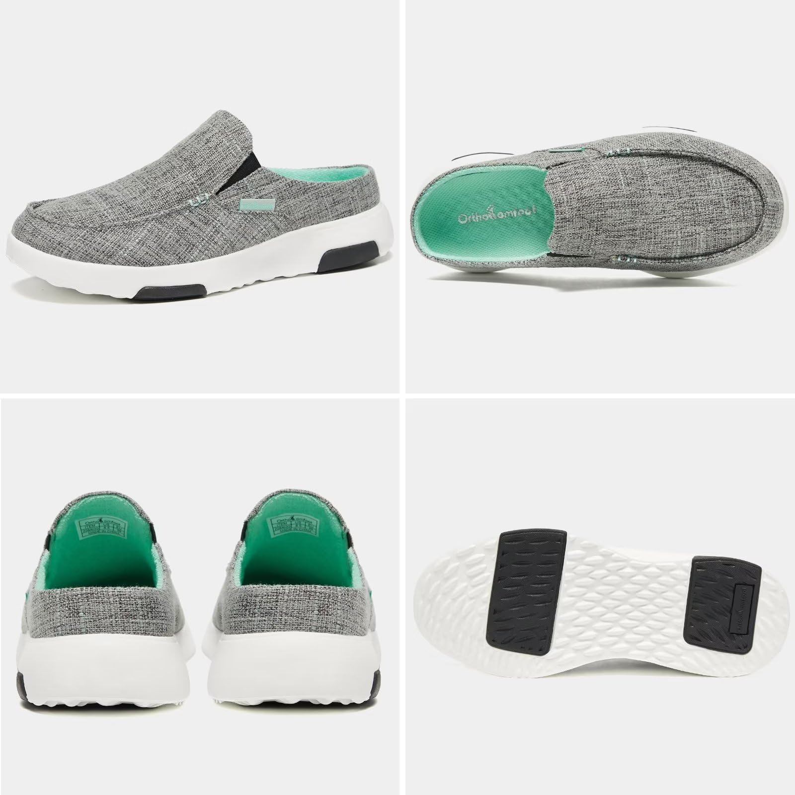 OrthoComfoot Canvas Loafer for Womens, Plantar Fasciitis Slippers for Flat Feet,Ladies Comfortable Athletic Walking Shoes Grey Green Size 9.5