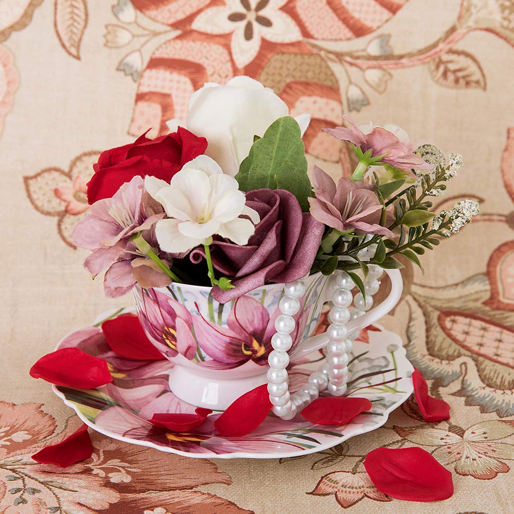 PULCHRITUDIE Eileen's Reserve Teacup and Saucer Set Fine China Tea Party Gift, Set of Four…