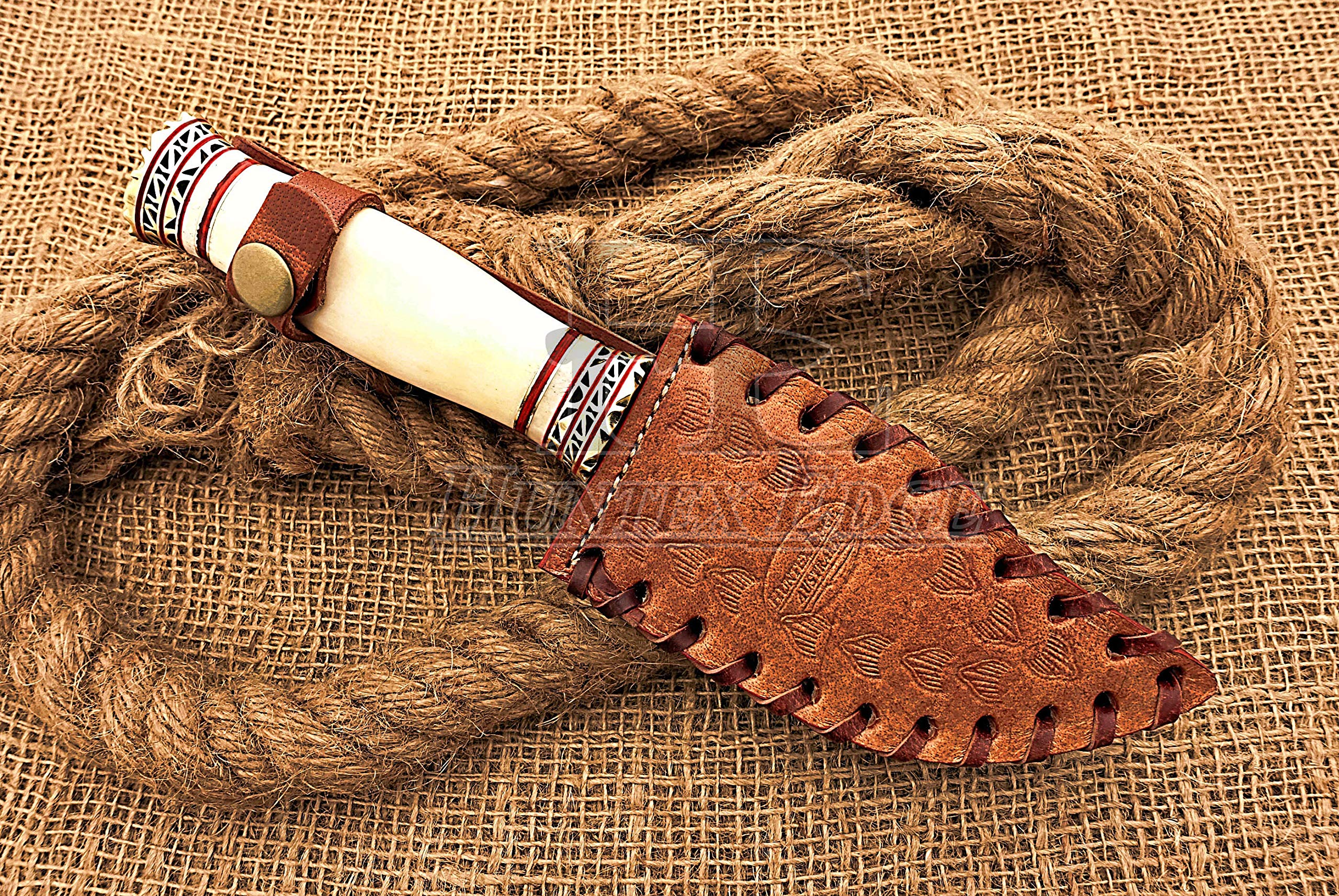 Knife King Handmade Damascus Hunting Knife - Walnut Wood Handle-13.25" Fixed Blade Knife with Leather Sheath-Master Quality EDC Survival Knife-Camping Knife Ideal Gift for Men and Women