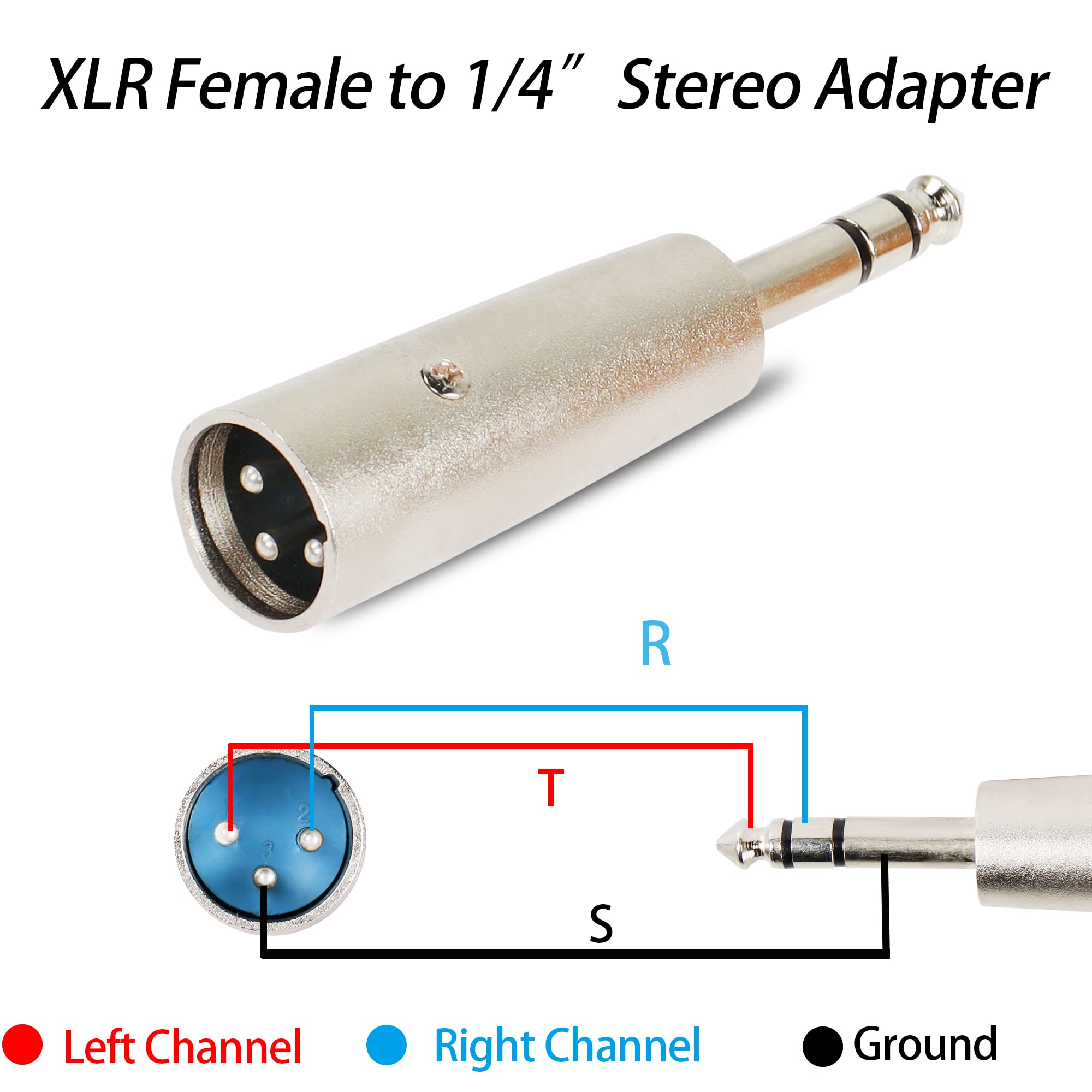PNGKNYOCN XLR to 1/4" Adapter,6.35mm TRS Male to XLR Male Stereo Balanced Audio Connector for Mixer, Speaker, Microphone and More(2-Pack)