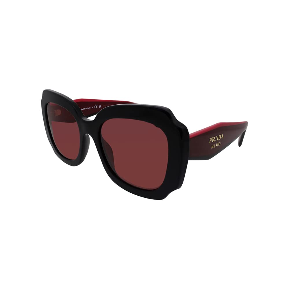 Prada PR 16YS 1AB06Q Black Plastic Irregular Sunglasses Red Mirror Lens