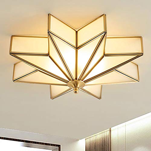 LITFAD Modern 4-Light LED Ceiling Lamp Beveled Frosted Glass Flush Mount Lighting Fixture Traditional Brass Star Close to Ceiling Light Decorative Pendant Light for Hotel Hall Bedroom Living Room