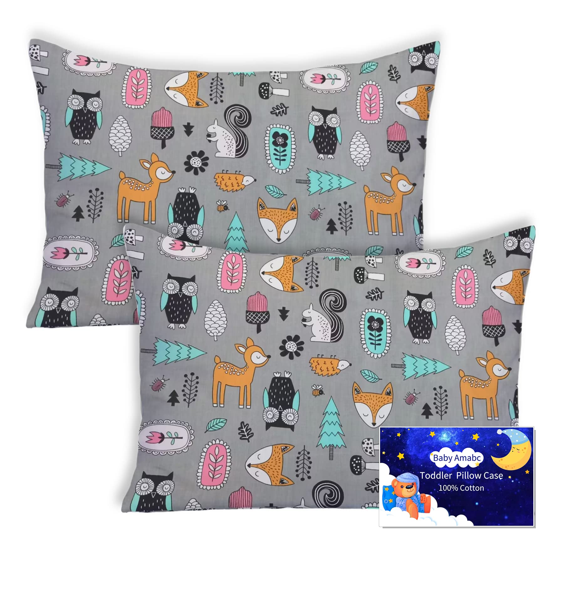 Toddler Baby Pillow Case - Cotton Pillowcase Bedding 2 Pack, Super Soft Envelope Closure Travel Pillow Cases for Nursery, Kids, Boys and Girls, 14 x 20 Inches