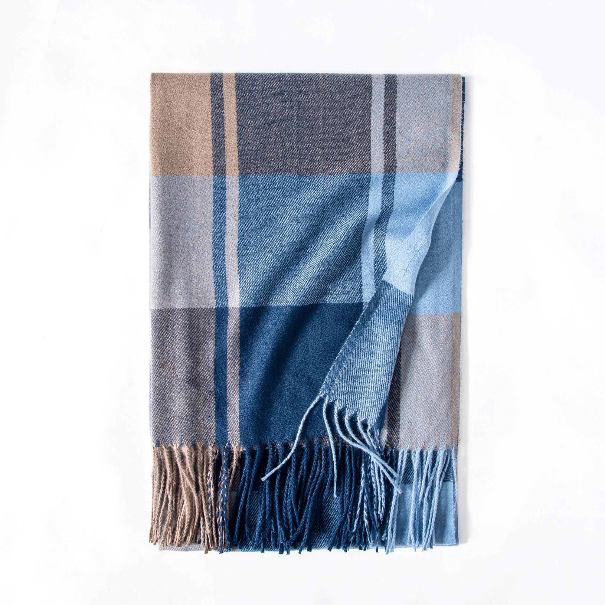 SPELLTIVE Classic Tassel Plaid Soft Cashmere Feel Womens Scarf (Blue Plaid)