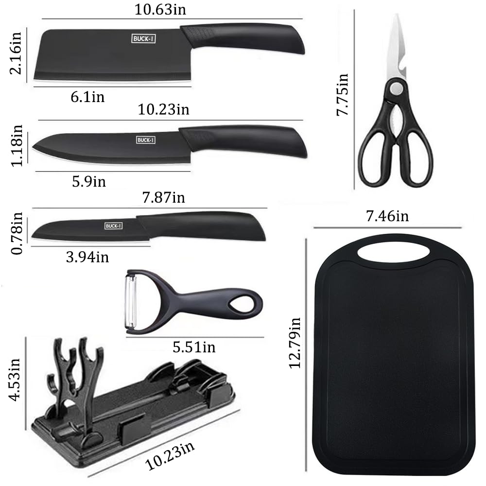 Knife Set, 10-Piece German Stainless Steel Kitchen Knife Block Set with Sheaths, Cutting Board and Knife Block, Super Sharp Knife Set with Block, Non-stick Cooking Knives Sets, Ergonomical Design