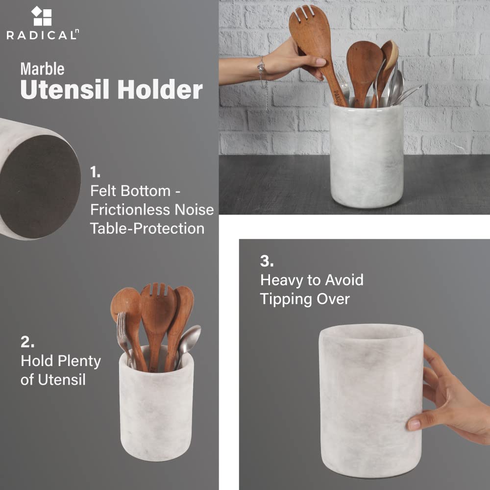 Radicaln Marble Utensil Holder Spoon Caddy Countertop White Handmade kitchen Utensils set organizer - 5.5"x6.5" Inch flatware chopstick Canister Utensil Holders β Home Accessories (WZ-03)