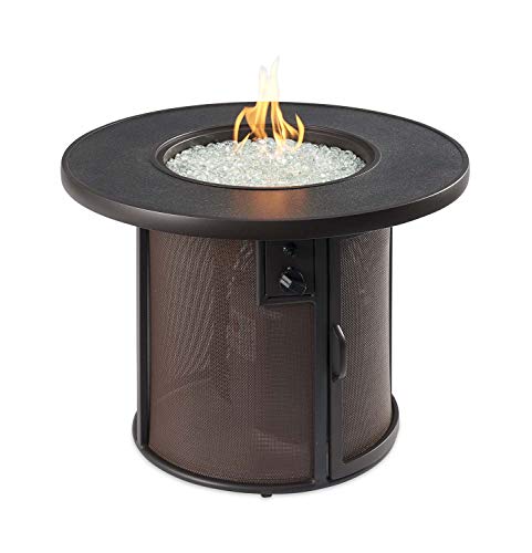 The Outdoor Greatroom Company Brown Stonefire Round Gas Fire Pit Table - Modern Outdoor Fire Pit for Patio - 55,000 BTUs