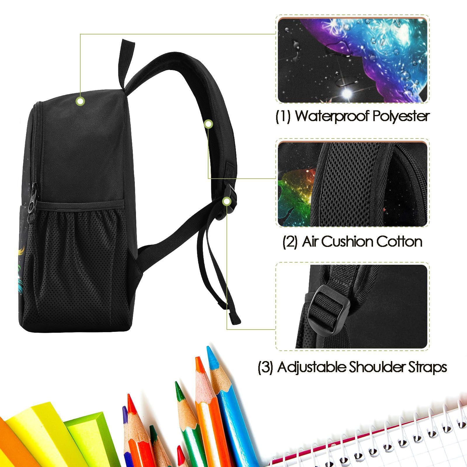 Naanle Kids Backpack for Girls Boys Rainbow Galaxy Unicorn Backpacks Bag Baby Rucksack for Kindergarten Elementary School