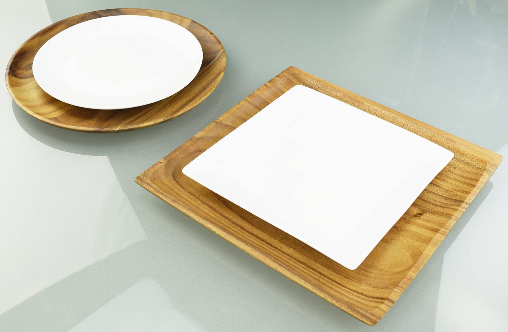 Pacific Merchants Acaciaware Acacia Wood Square Plate, Set of 4, 12" by .75". Sustainable, Hand Made, Large Square Tray For Charcuterie, Appetizers, Cheese, Sushi.