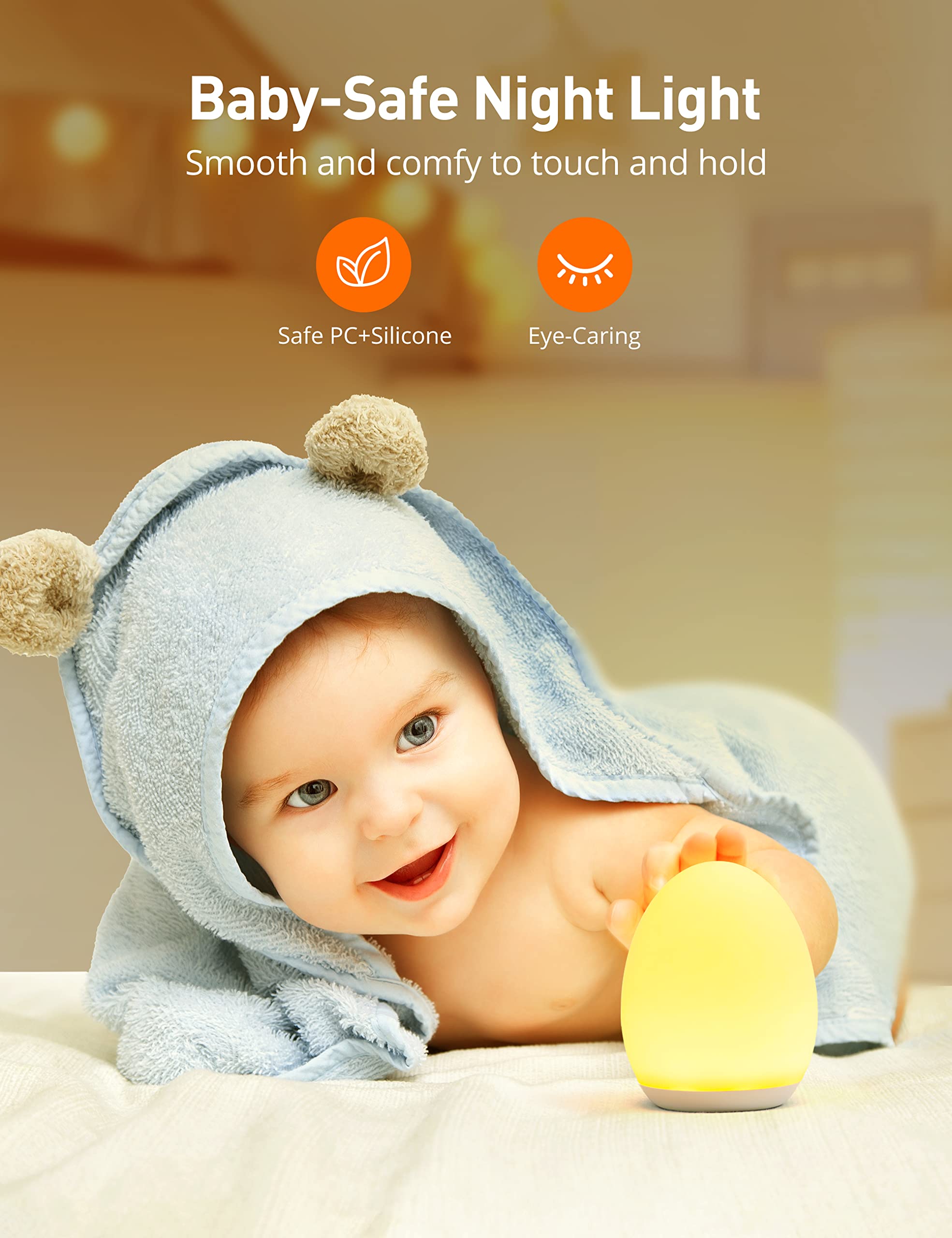 sympa Night Lights for Kids, 8 RGB Color Dimmable Night Light, Rechargeable Baby Egg Night Light with 1 Hour Timer & Touch Control, Portable Nursery Light for Breastfeeding, Up to 100H