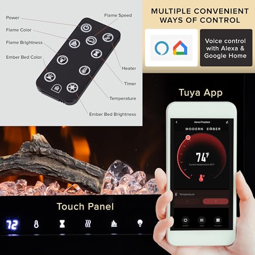 Modern Ember Aerus 60 Inch Smart Linear Electric Fireplace - Recessed in-Wall and Wall-Mount, Multiple Flame Colors, Compatible with Alexa and Google Assistant