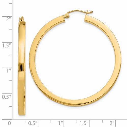 Large 14k Yellow Gold Square-Tubed Hoop Earrings (3mm Thick), (45mm)