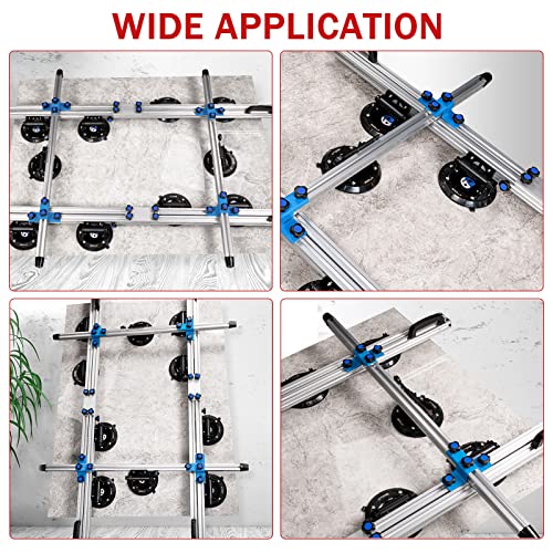 Kweetle 1.9m-3.5m Large Format Tile Slabs Carrying Tool Carrying System with 10 PCS 8 inch Rubber Vacuum Cups with Cross Bar for Seam Joining Leveling, Professional Solid Countertop Installation Tool