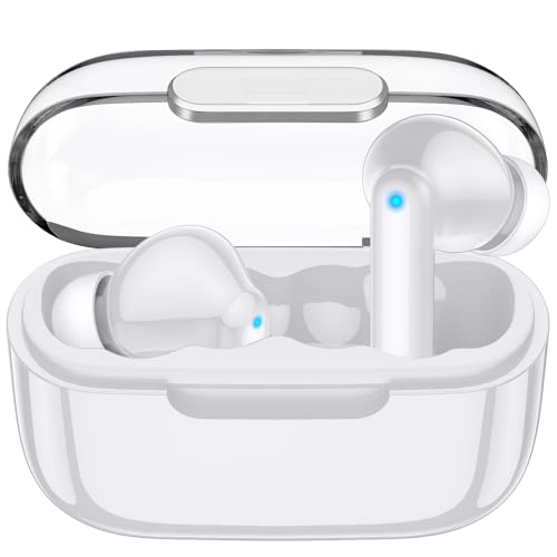 kurdene P3 Wireless Earbuds Bluetooth 5.3 Headphones, Deep Bass Stereo with Microphone Earphones in-Ear, Immersive Premium Sound Ear Buds for iPhone, Android-Clear